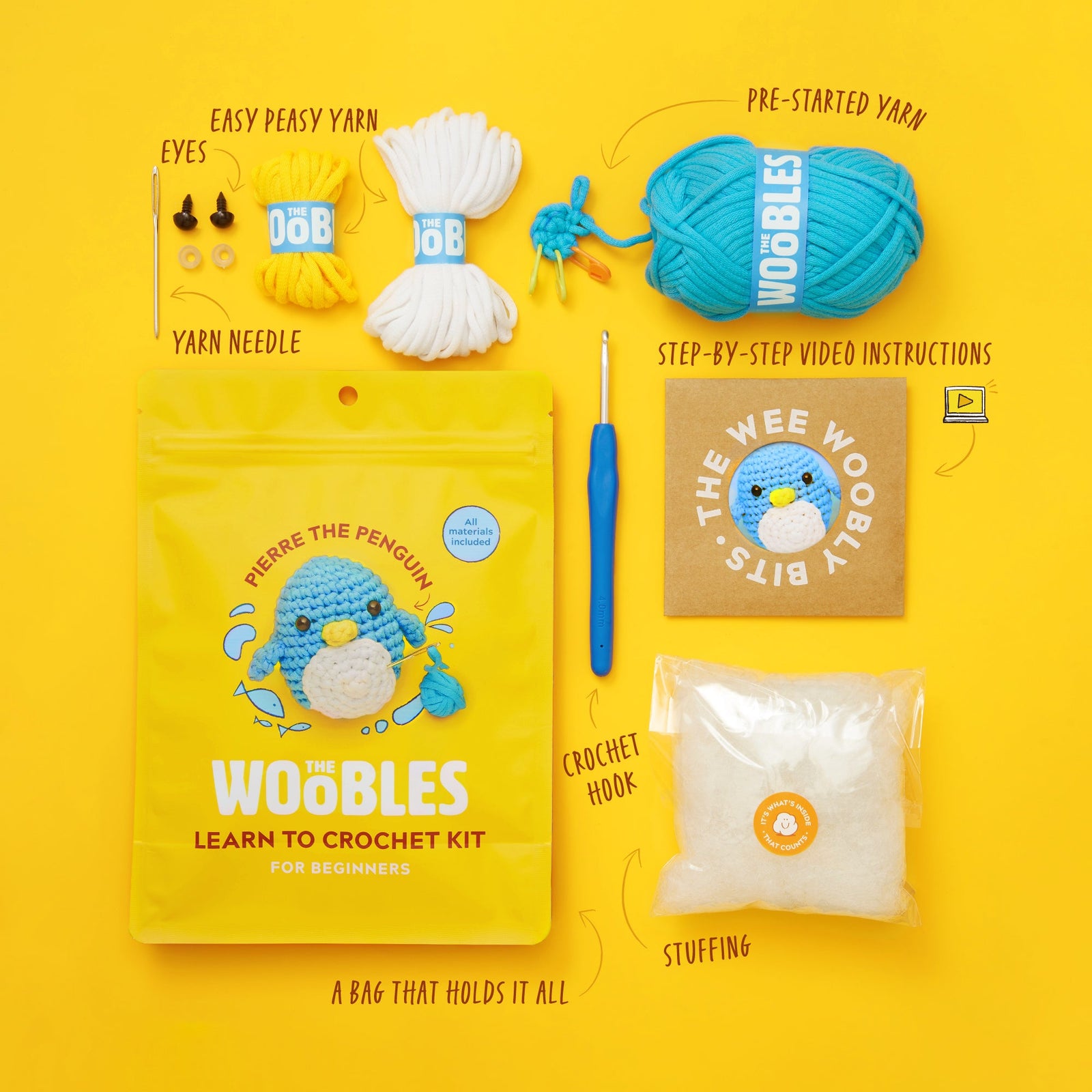 The Woobles | Pierre the Penguin Crochet Kit – Lift Bridge Yarns